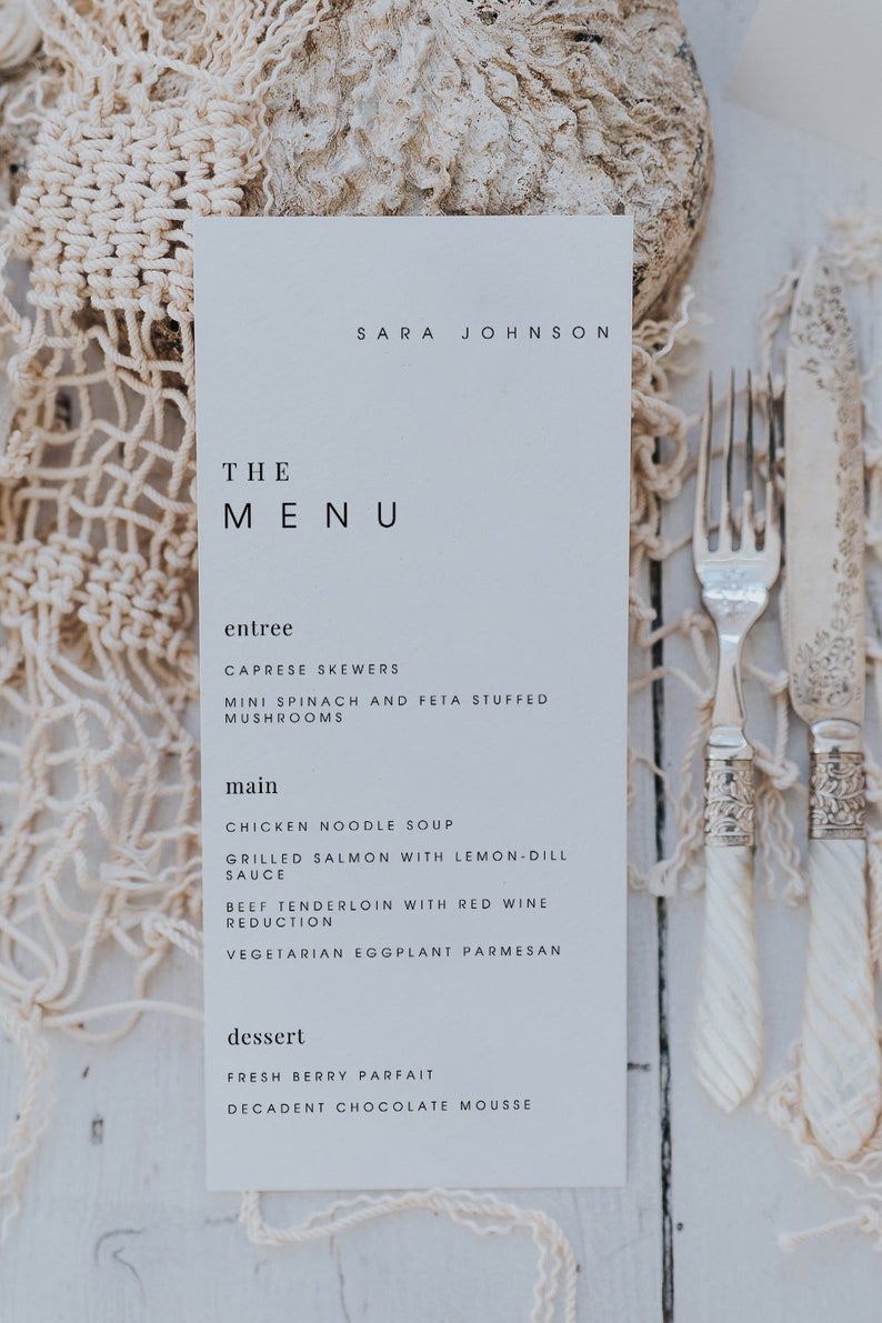 4X9 Wedding Menu Template Menu Wedding Template Menu Cards for Wedding ...
