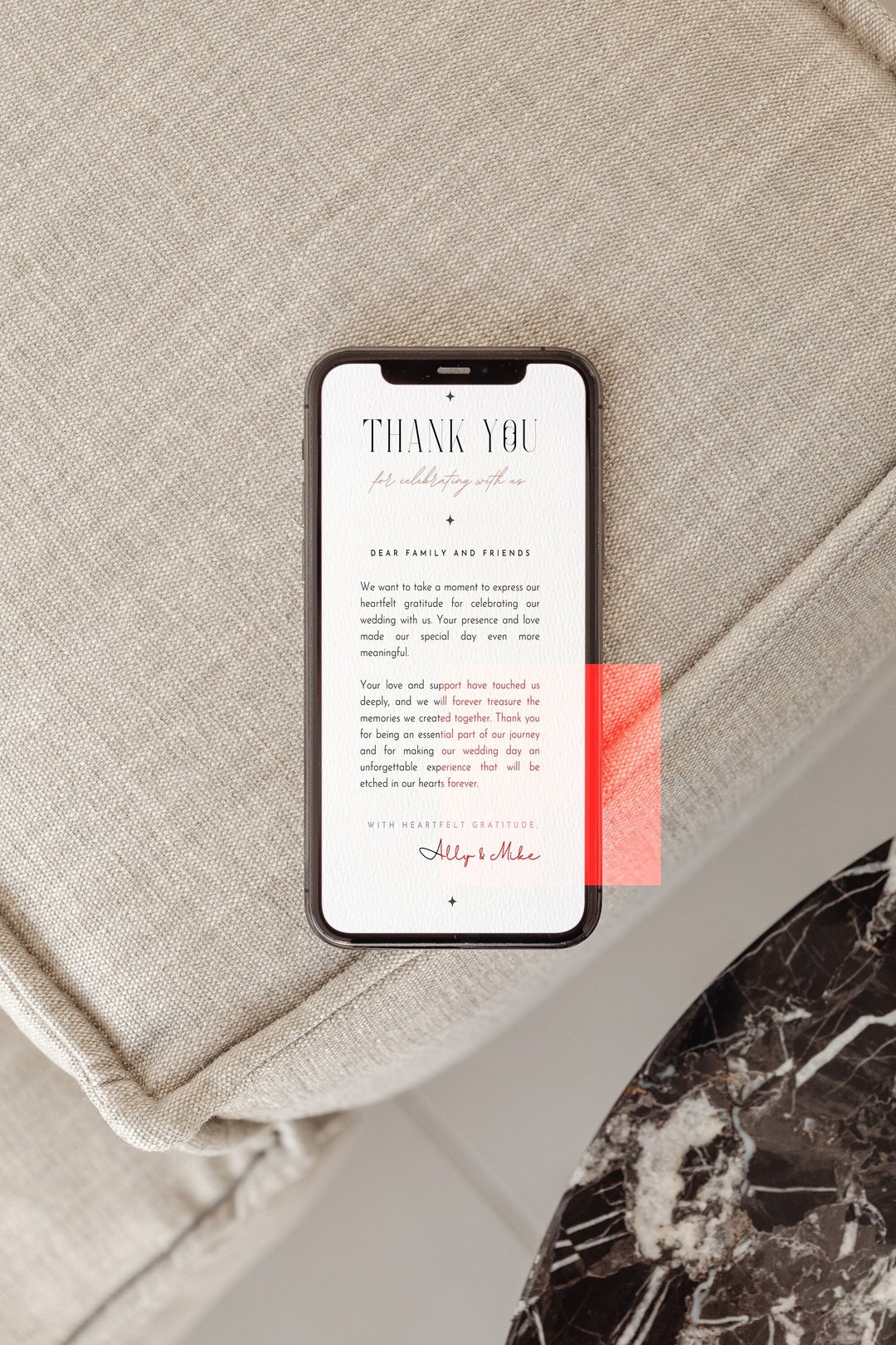 Electronic Thank You Note Template Minimalist Wedding Thank You Card ...