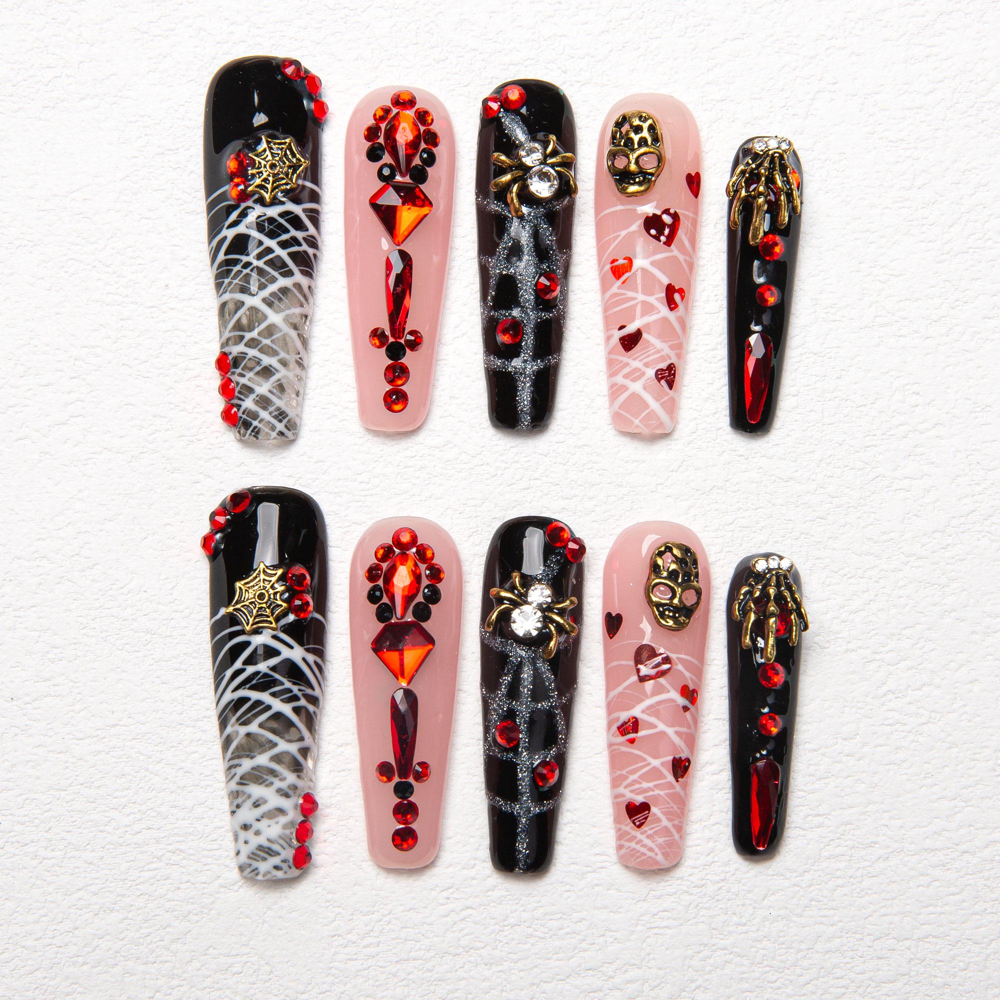 Black Spider Web Red Diamond Gothic Halloween Press on Nail|salon ...