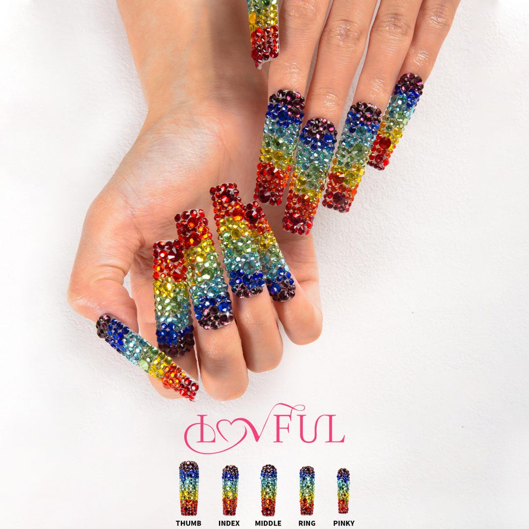 Luxury LGBTQ Pride Rainbow Bling/iced Out Rhinestone Square Nails ...