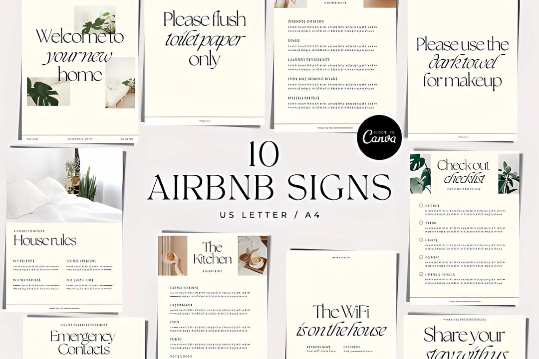 10 Airbnb Signs Canva Template - Etsy