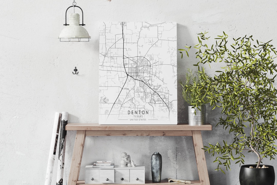 Denton City Map Poster. Metal Art Sign. Denton Texas US. Print on Metal ...