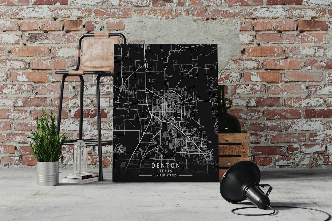 Denton City Map Poster. Metal Art Sign. Denton Texas US. Print on Metal ...