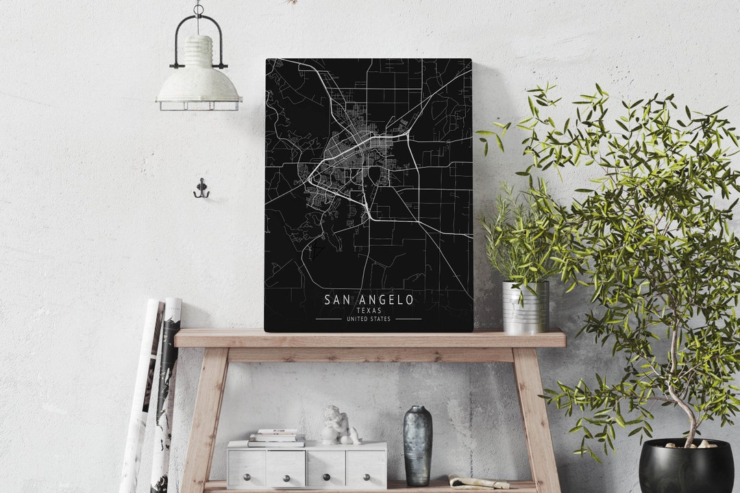 San Angelo City Map Poster. Metal Art Sign. San Angelo Texas US. Print ...