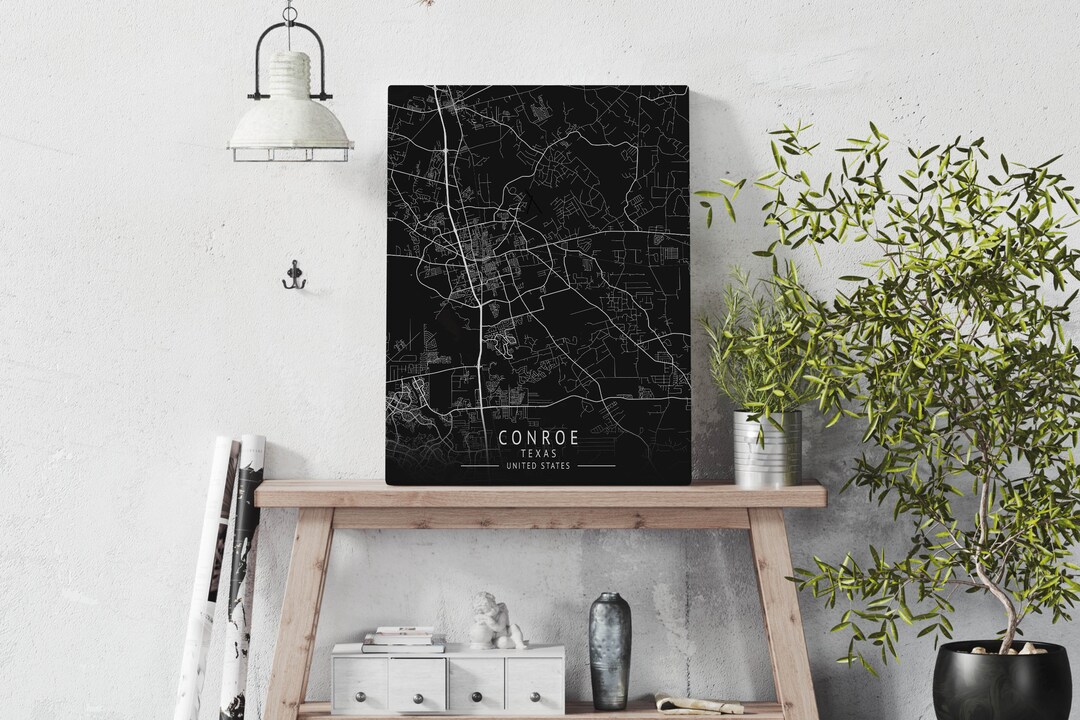 Conroe City Map Poster. Metal Art Sign. Conroe Texas US. Print on Metal ...