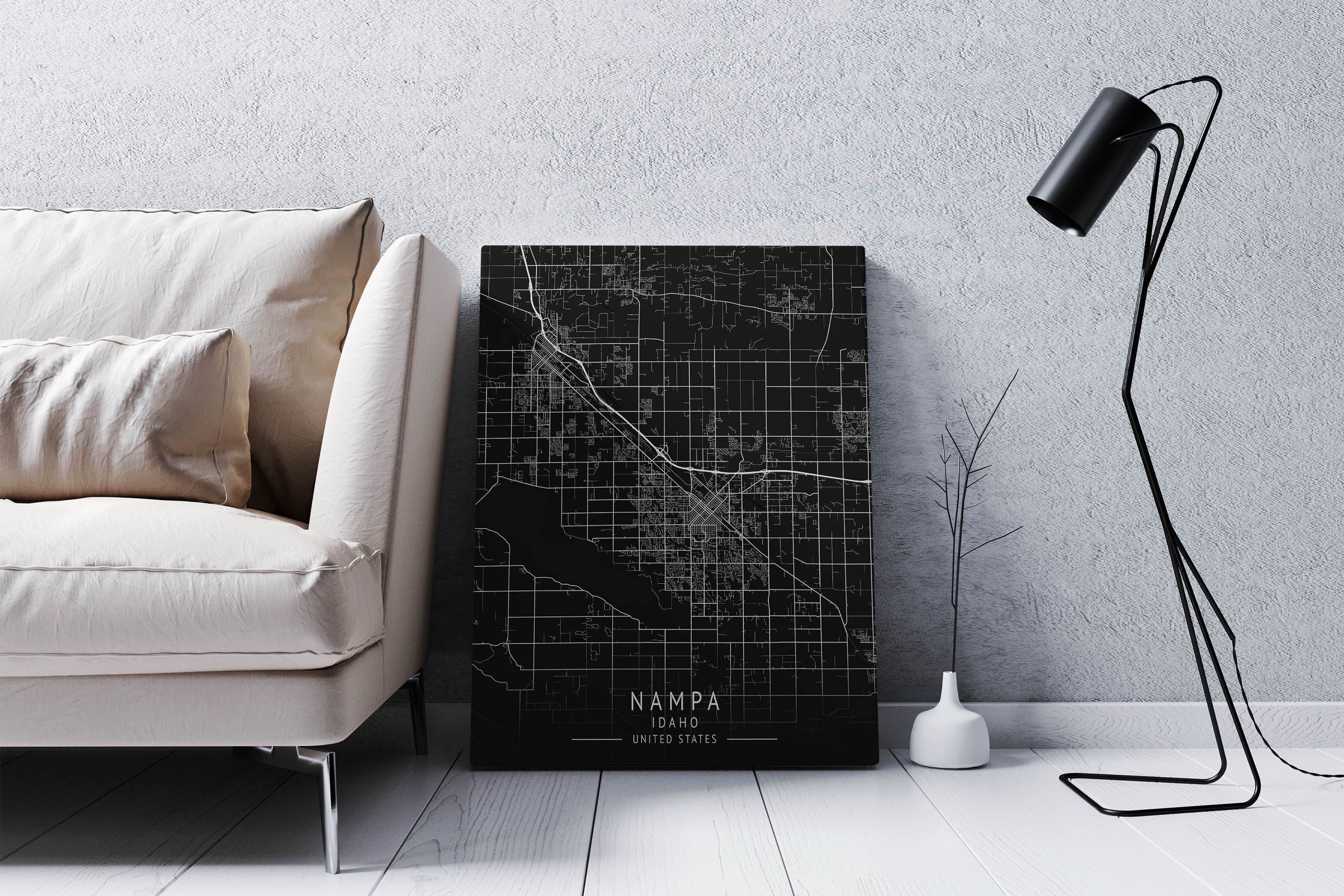 Letrero de arte metálico con mapa de la ciudad de Nampa. - Etsy México