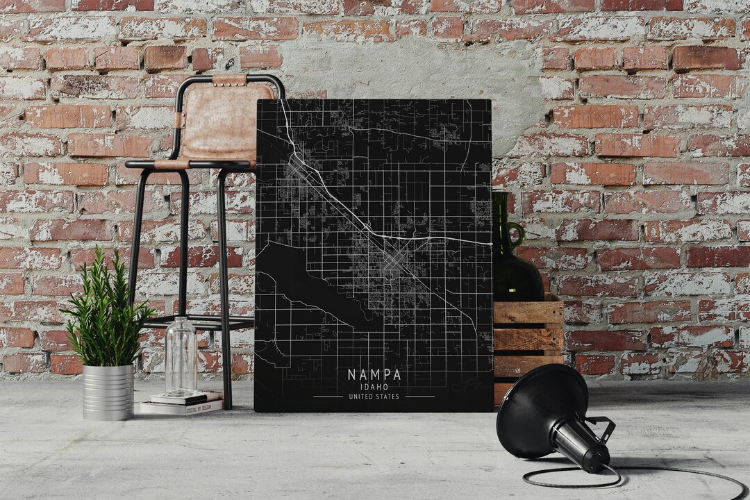 Letrero de arte metálico con mapa de la ciudad de Nampa. - Etsy México