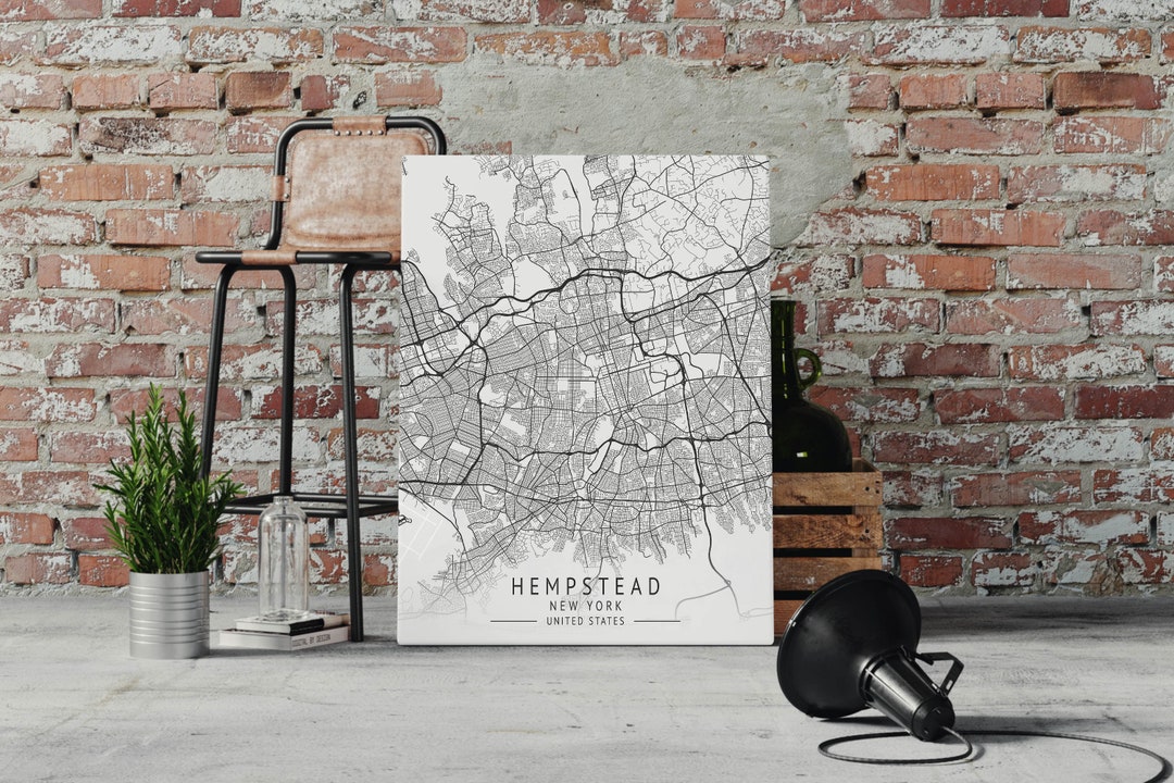 Hempstead City Map Poster. Metal Art Sign. Hempstead New York US. Print ...