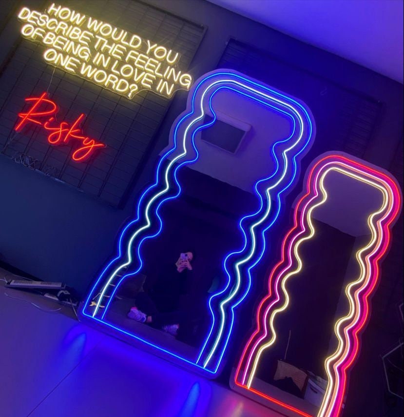 Wavy Neon Led Mirror Mirror Wall Art Vintage Magic Mirror - Etsy UK