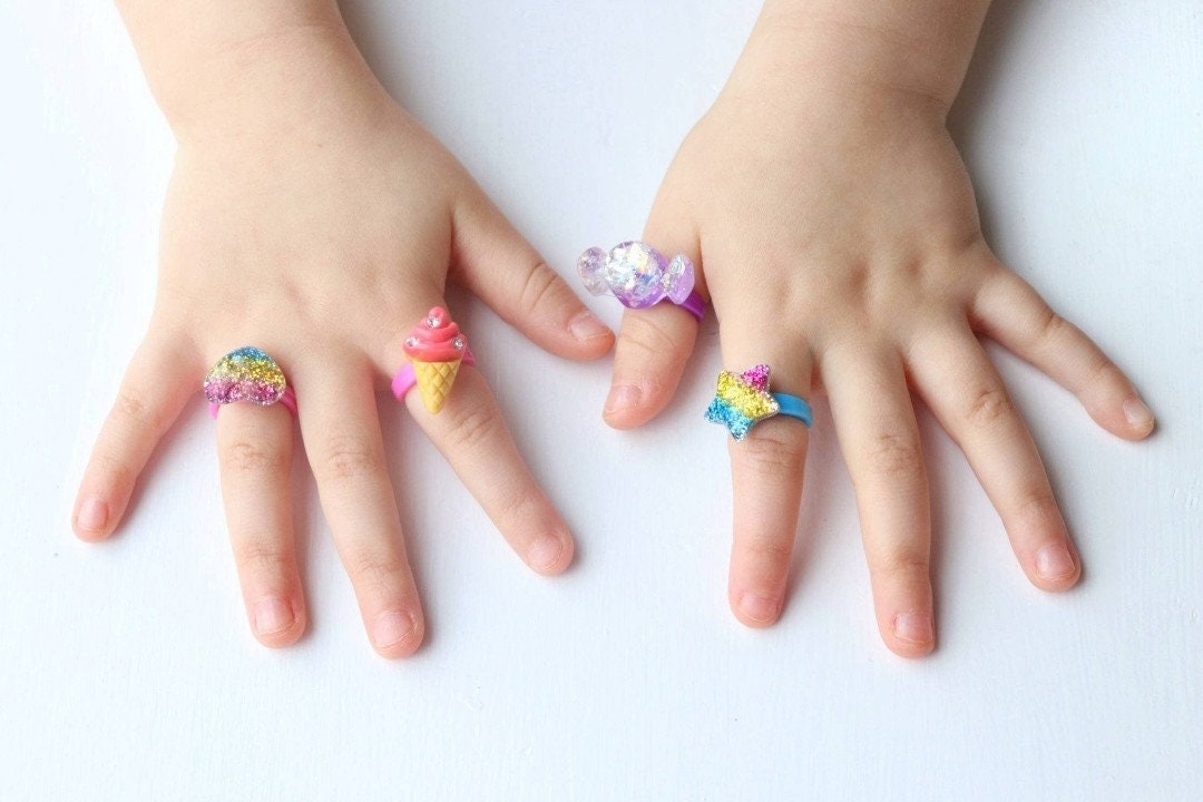 Glitter Filled Kid Rings / Dress up / Little Kid Accessories/ Plastic ...