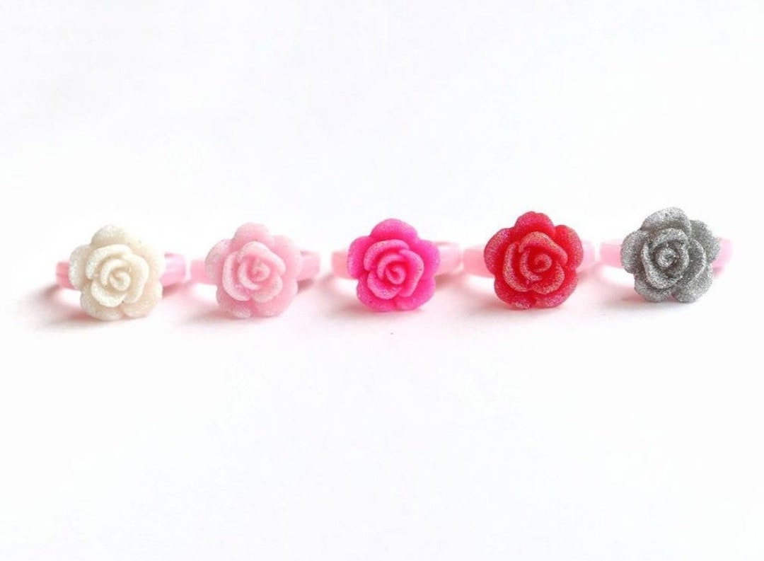 Glitter Rose Kid Rings / Dress up / Little Kid Accessories/ Plastic ...