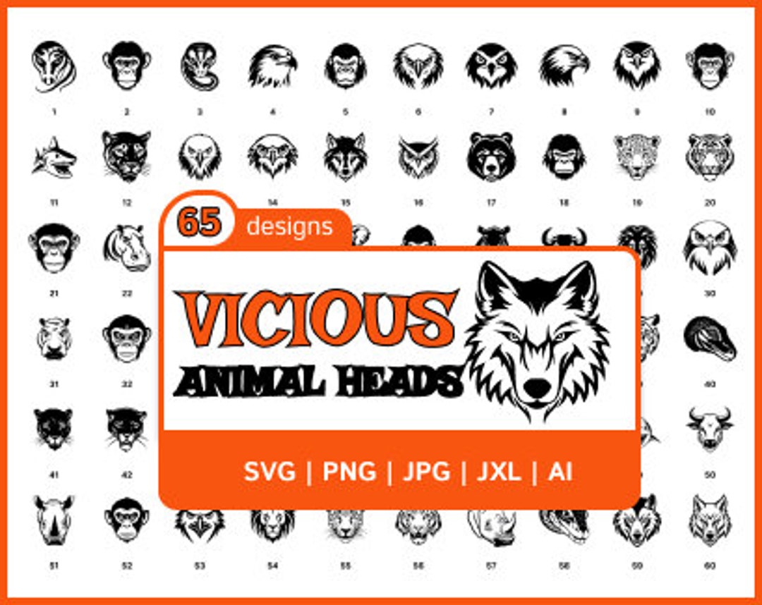 Vicious Animal Head SVG Bundle Animal Clipart Animal SVG - Etsy