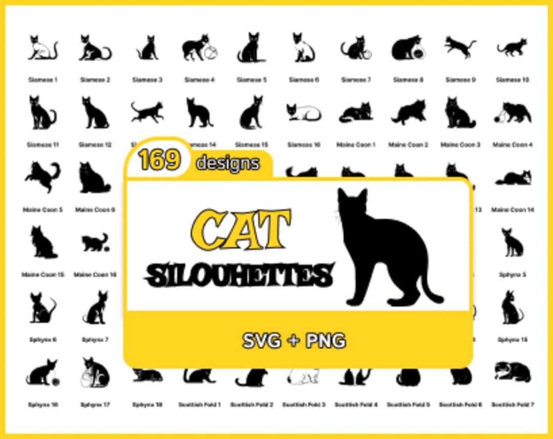 Cat Silhouette SVG Bundle, Animal Clipart, Cats, Animal Cutting SVG ...