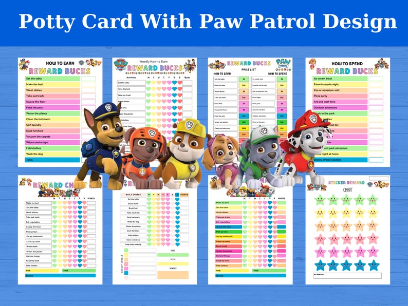 Kids Chore Charts,kids Reward Charts, Blue Dog Design Chore Charts ...