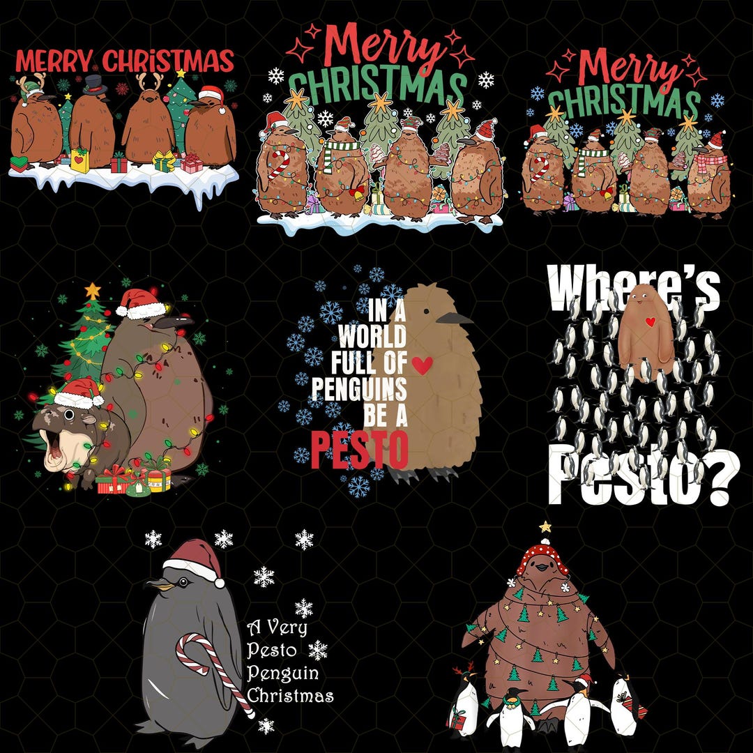 Merry Christmas Pesto Bundle Png, Pesto and Moodeng, Cute Baby Penguin ...