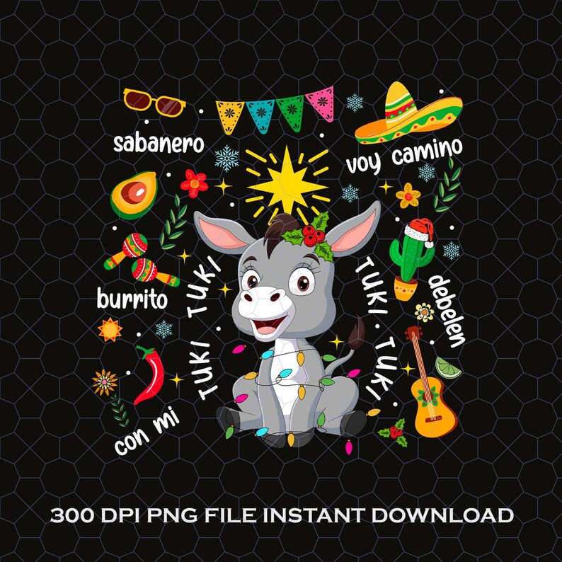 Mi Burrito Sabanero Mexican PNG, Feliz Navidad Digital Download, Tuki ...