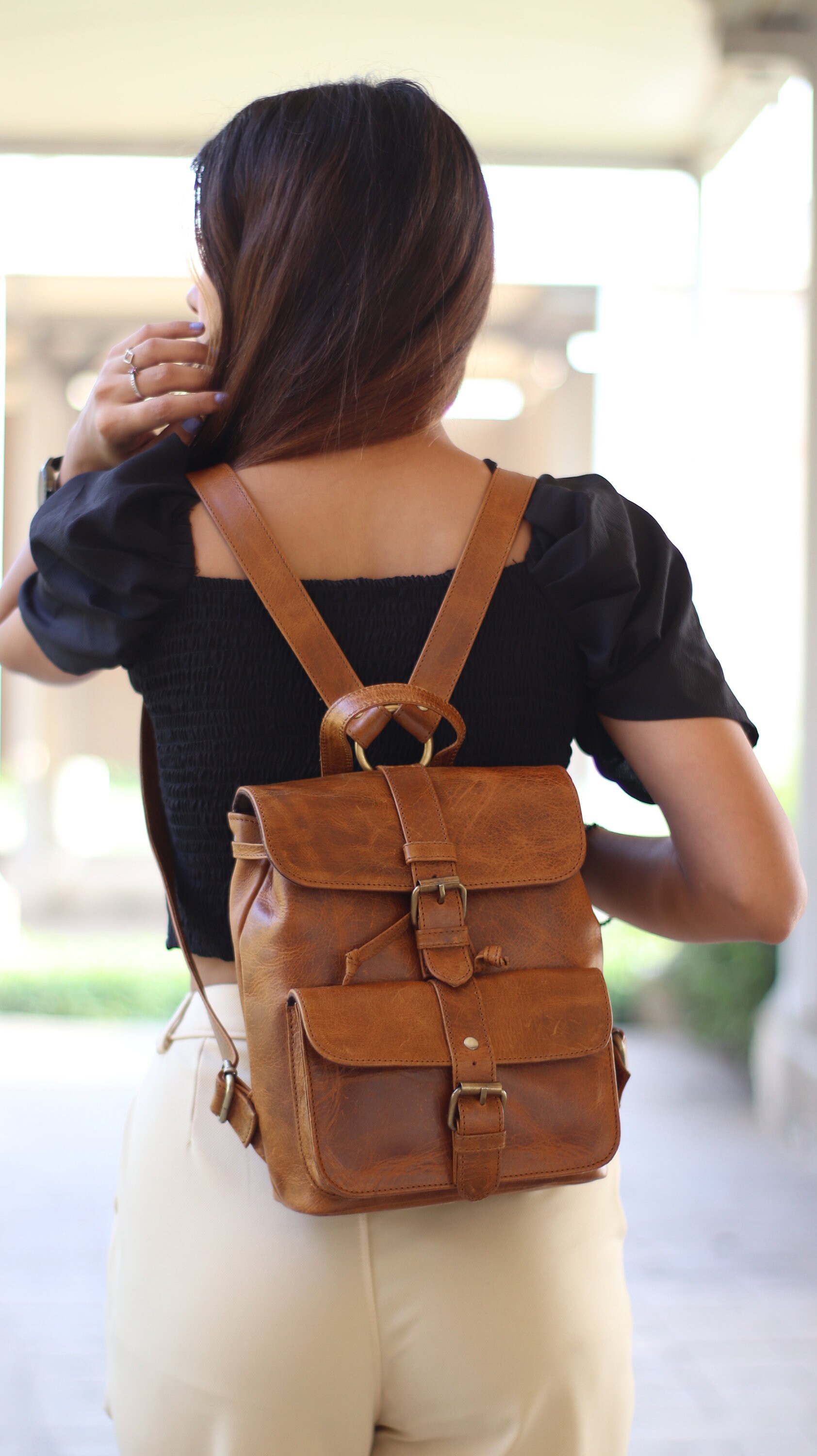 Genuine Leather Backpack Vintage Look Leather Rucksack Bag, Handmade ...