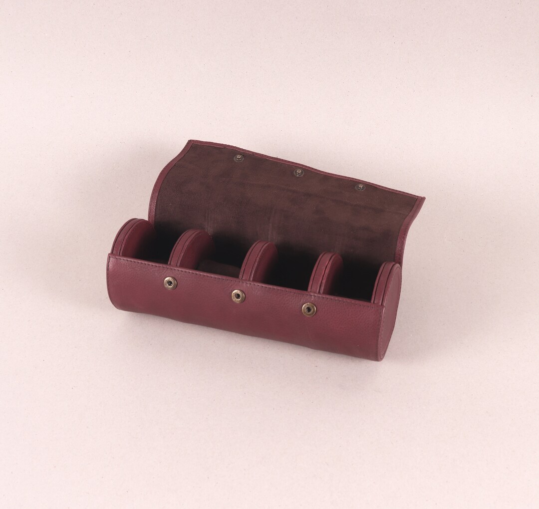 Leather Watch Case for Travel, Genuine Leather Round Watch Box, Custom ...