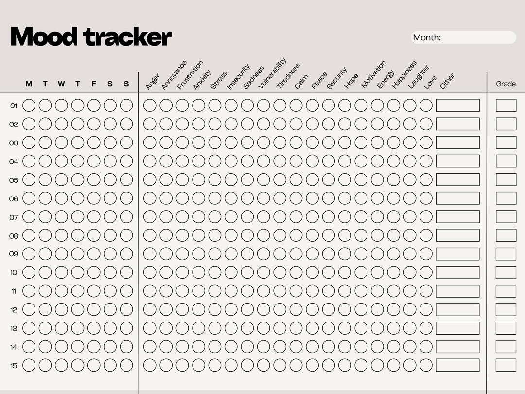 Hearts Mood Tracker Printable, Daily Emotion Tracker (PDF) - Etsy