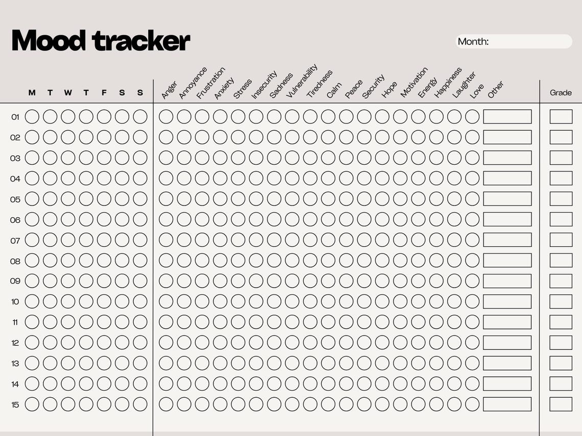 Hearts Mood Tracker Printable, Daily Emotion Tracker (PDF) - Etsy