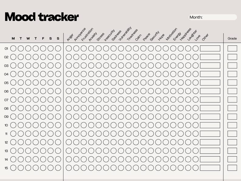 Hearts Mood Tracker Printable, Daily Emotion Tracker (PDF) - Etsy