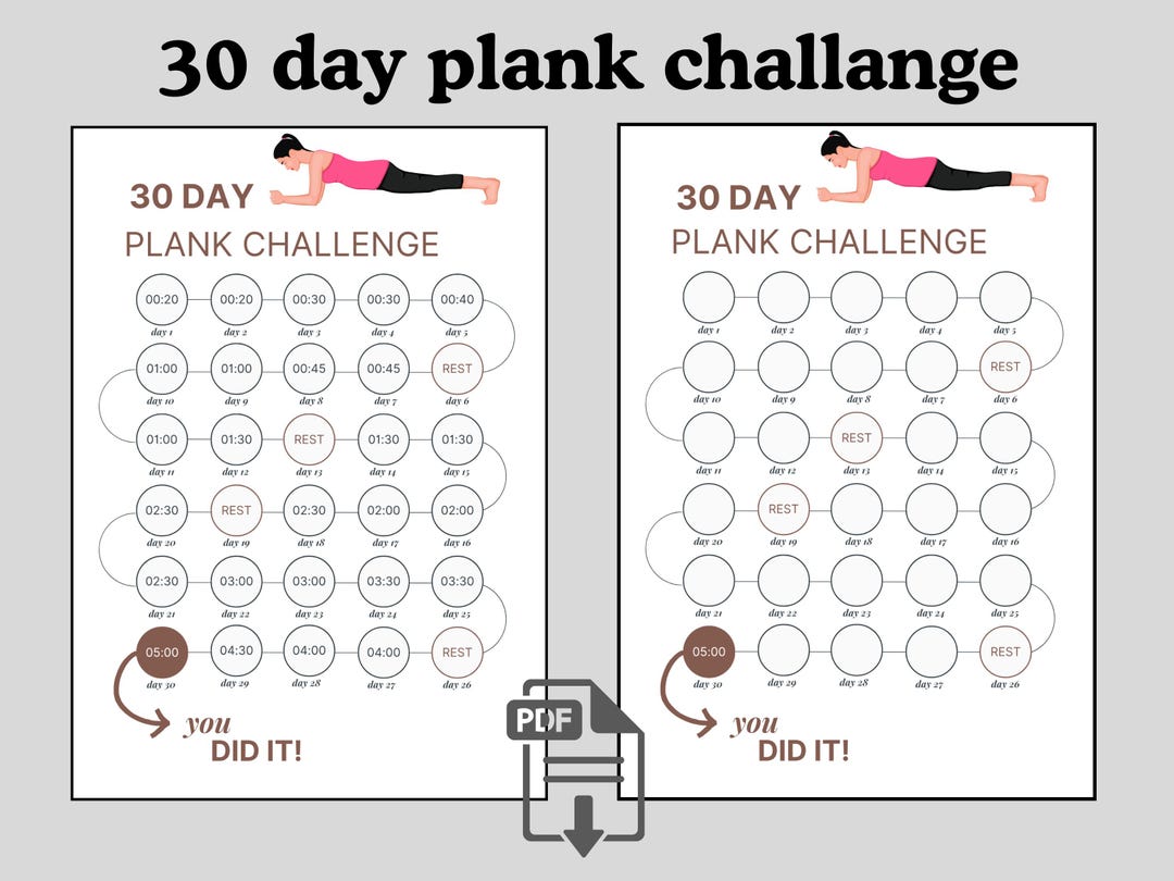 30 Tage Plank Challenge Printable: Core Fitness Tracker (Instant ...
