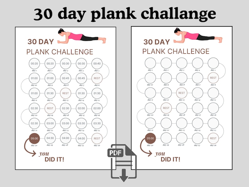 30 Day Plank Challenge Printable: Core Fitness Tracker (instant ...