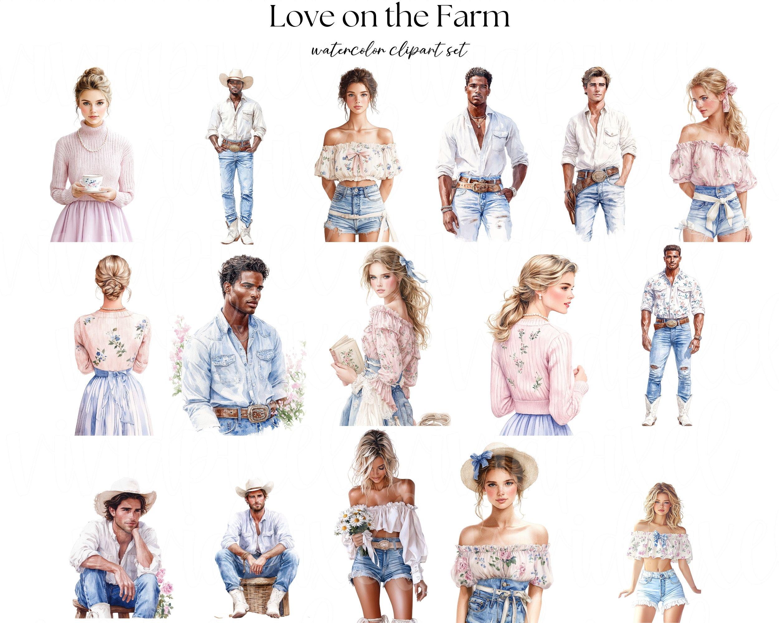 Love on the Farm Watercolor Clipart Set | Romantic Farmhouse ...
