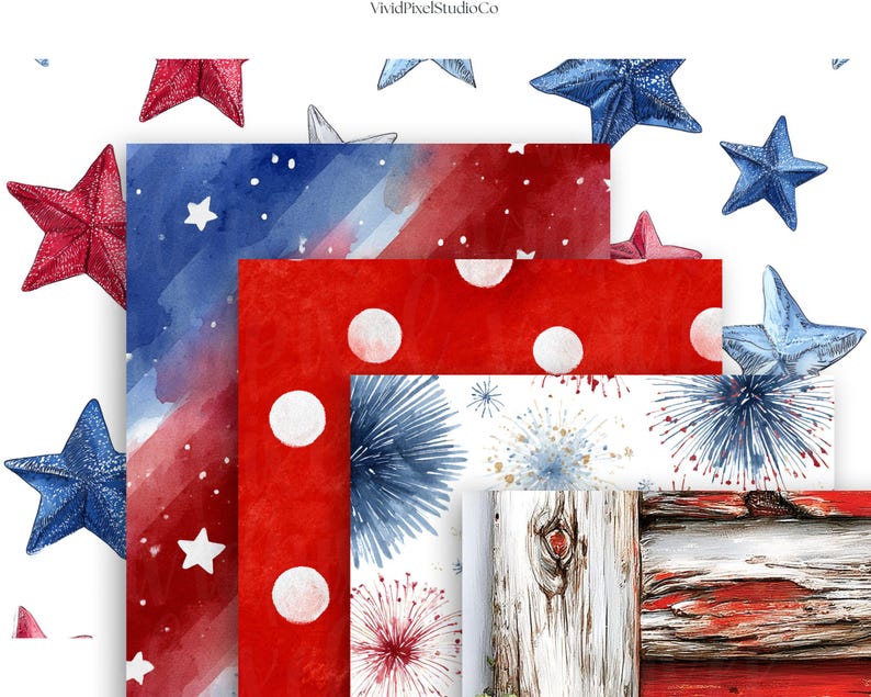4th of July Digital Paper Bundle | Patriotic Seamless Patterns ...