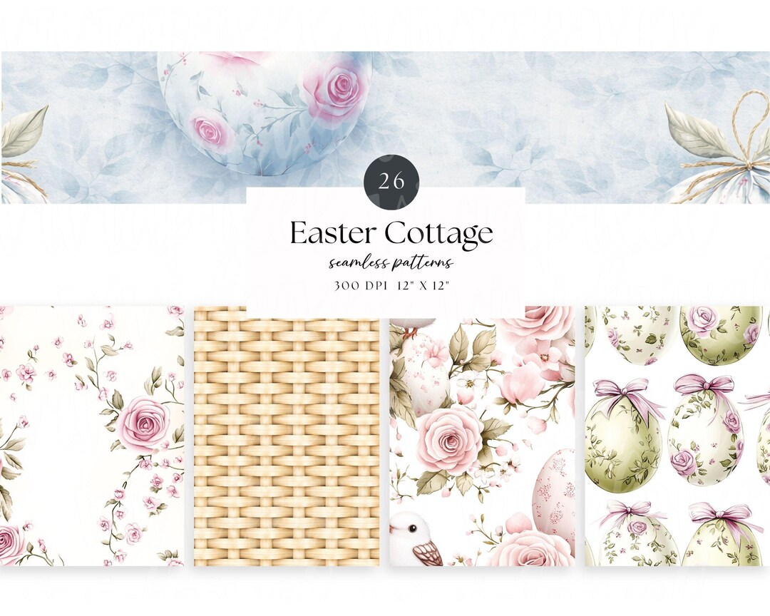 Easter Cottage Seamless Digital Paper Pack | Easter Chinoiserie Pastel ...