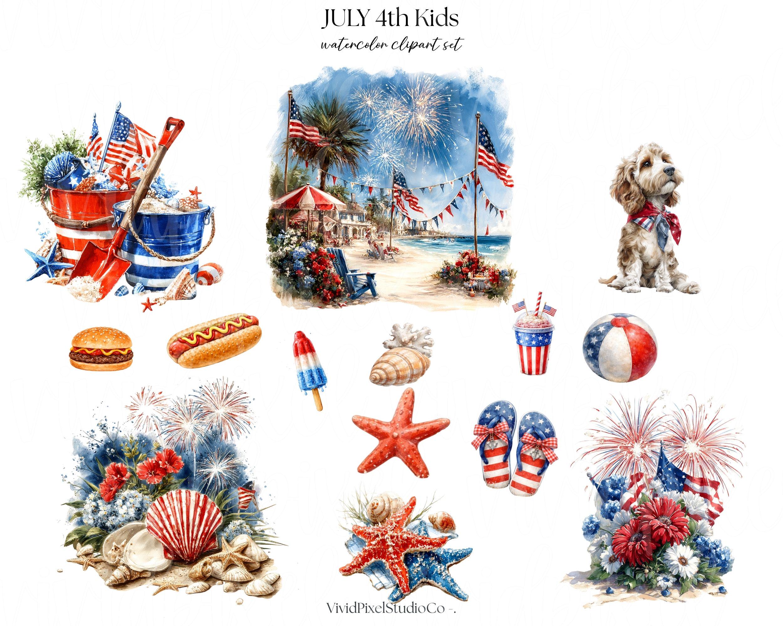 4th of July Kids Watercolor Clipart | Patriotic Children With Sparklers ...