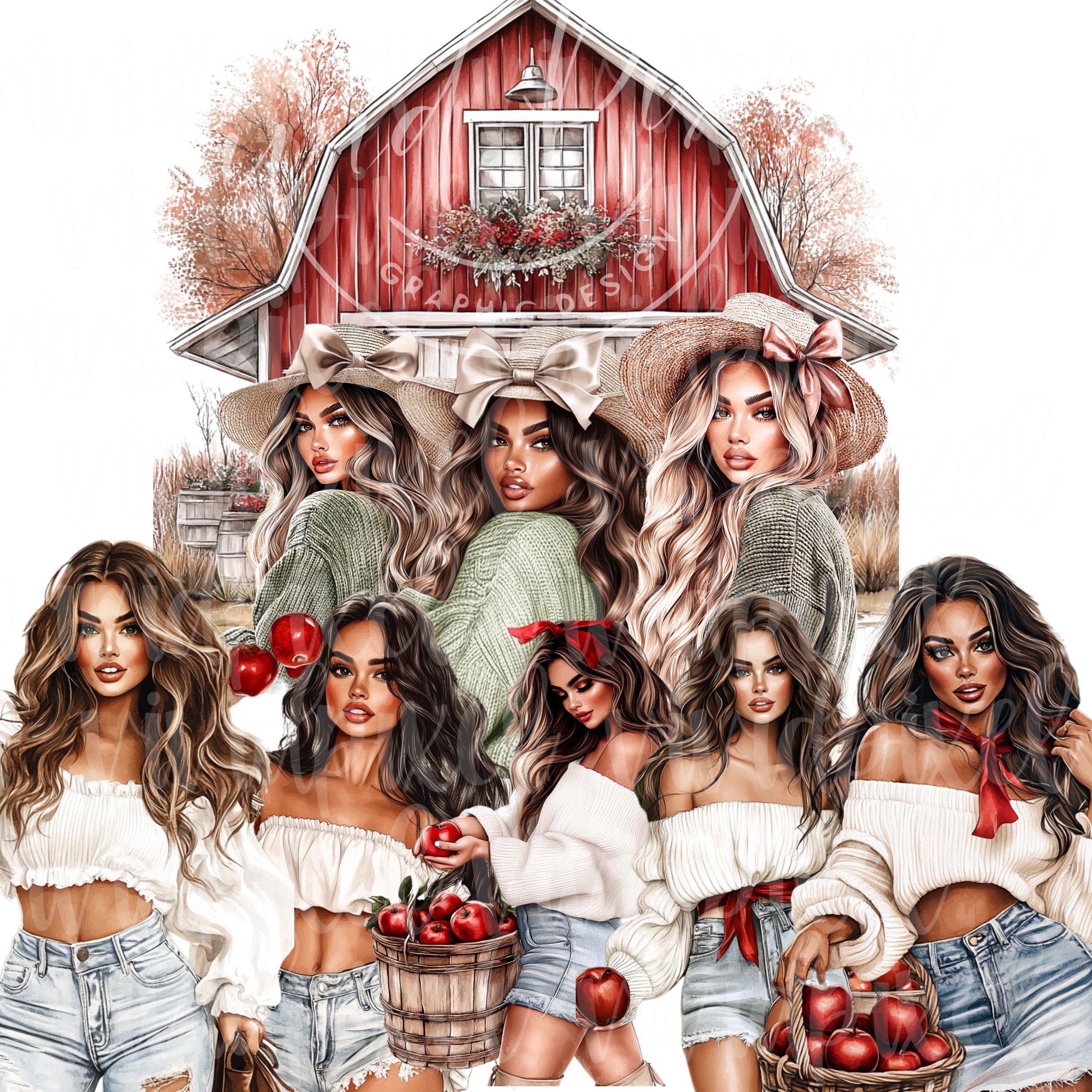 Apple Orchard Watercolor Clipart Bundle: Fall Farmhouse PNG Graphics ...