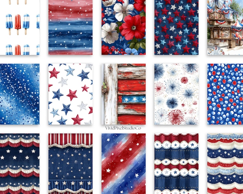 4th of July Digital Paper Bundle | Patriotic Seamless Patterns ...
