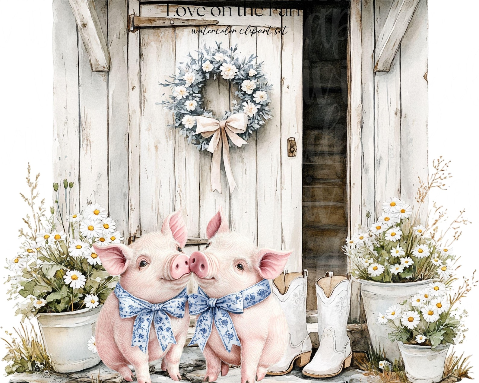 Love on the Farm Watercolor Clipart Set | Romantic Farmhouse ...