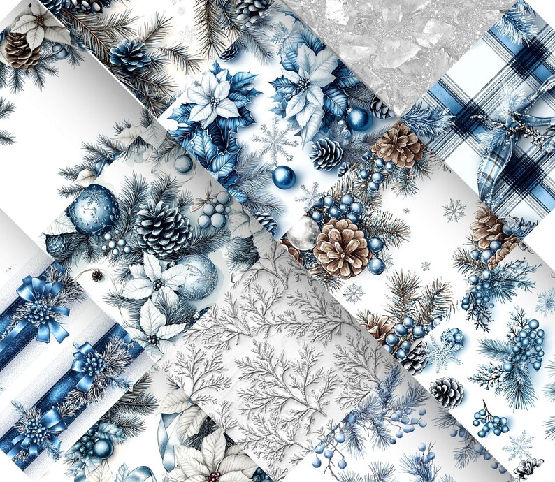 Winter Wishes Seamless Digital Paper | Blue and White Christmas ...
