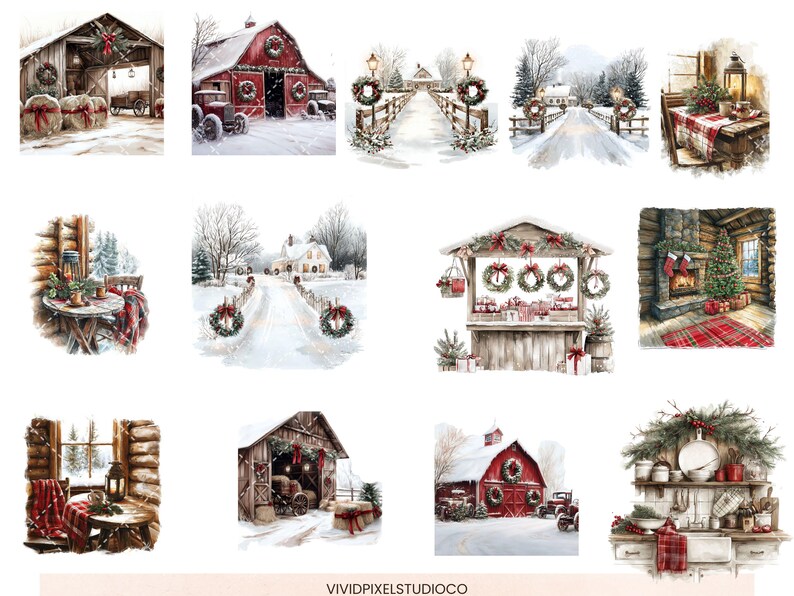 Country Christmas Clipart Bundle | Rustic Farmhouse Winter PNG ...