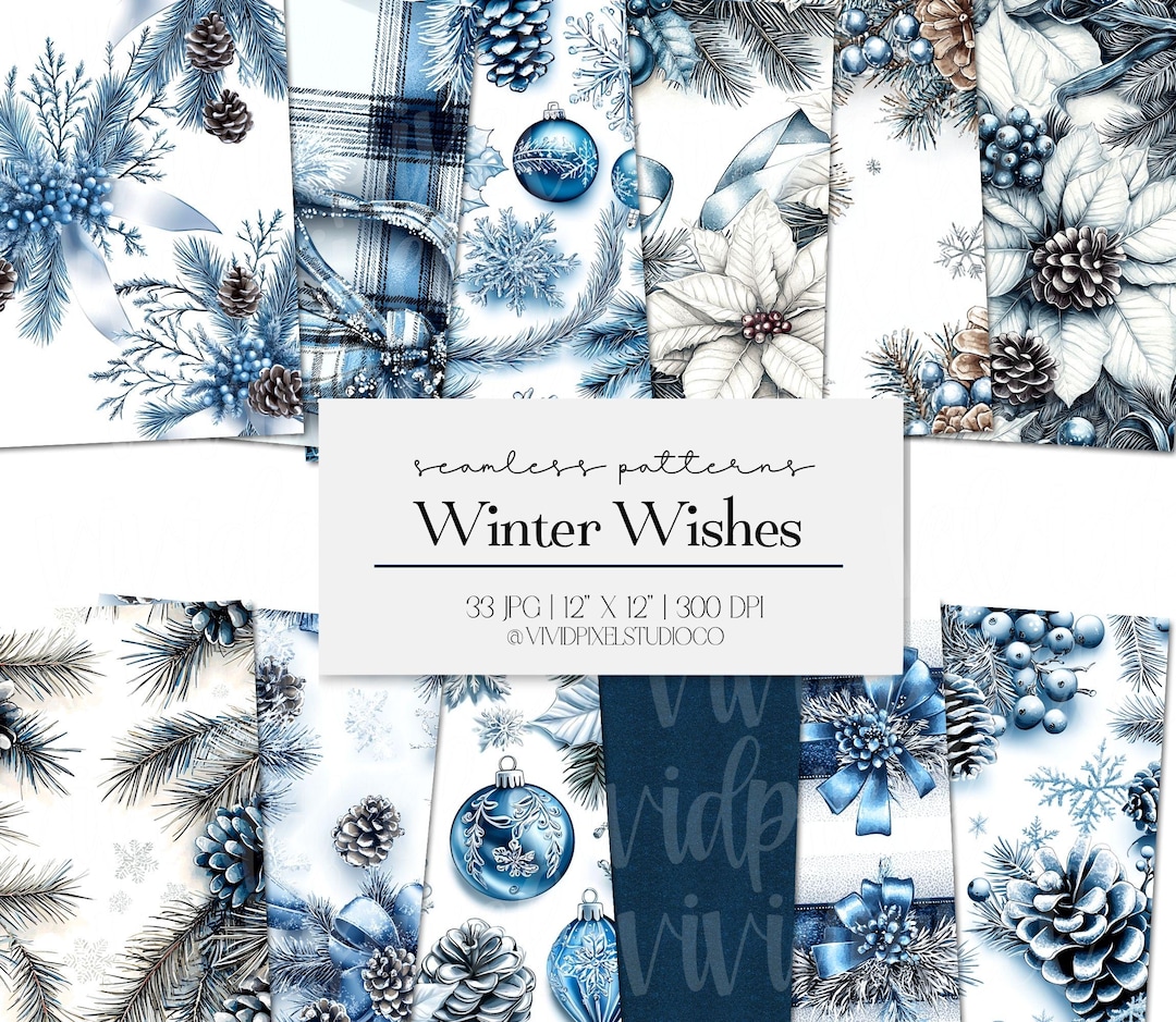 Winter Wishes Seamless Digital Paper | Blue and White Christmas ...