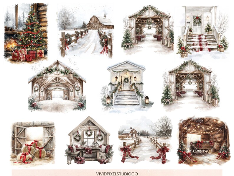 Country Christmas Clipart Bundle | Rustic Farmhouse Winter PNG ...