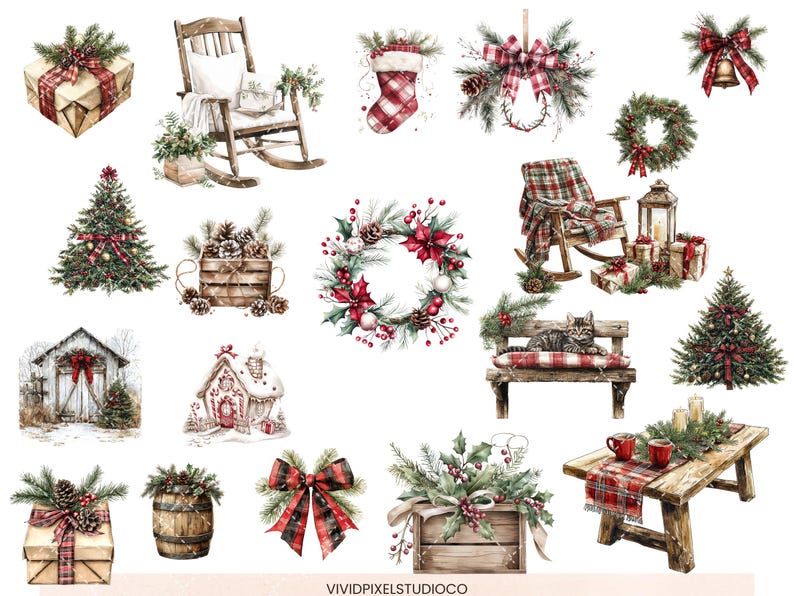 Country Christmas Clipart Bundle | Rustic Farmhouse Winter PNG ...