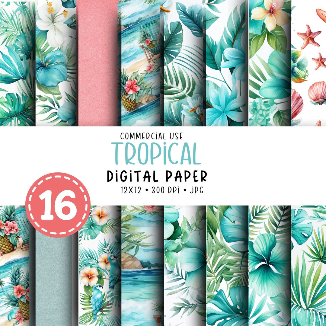Tropical Floral Digital Paper Pattern - Seamless Background - Printable ...