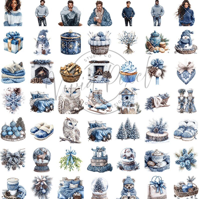 Winter Wishes Watercolor Clipart Bundle | Snowy Houses, Christmas ...