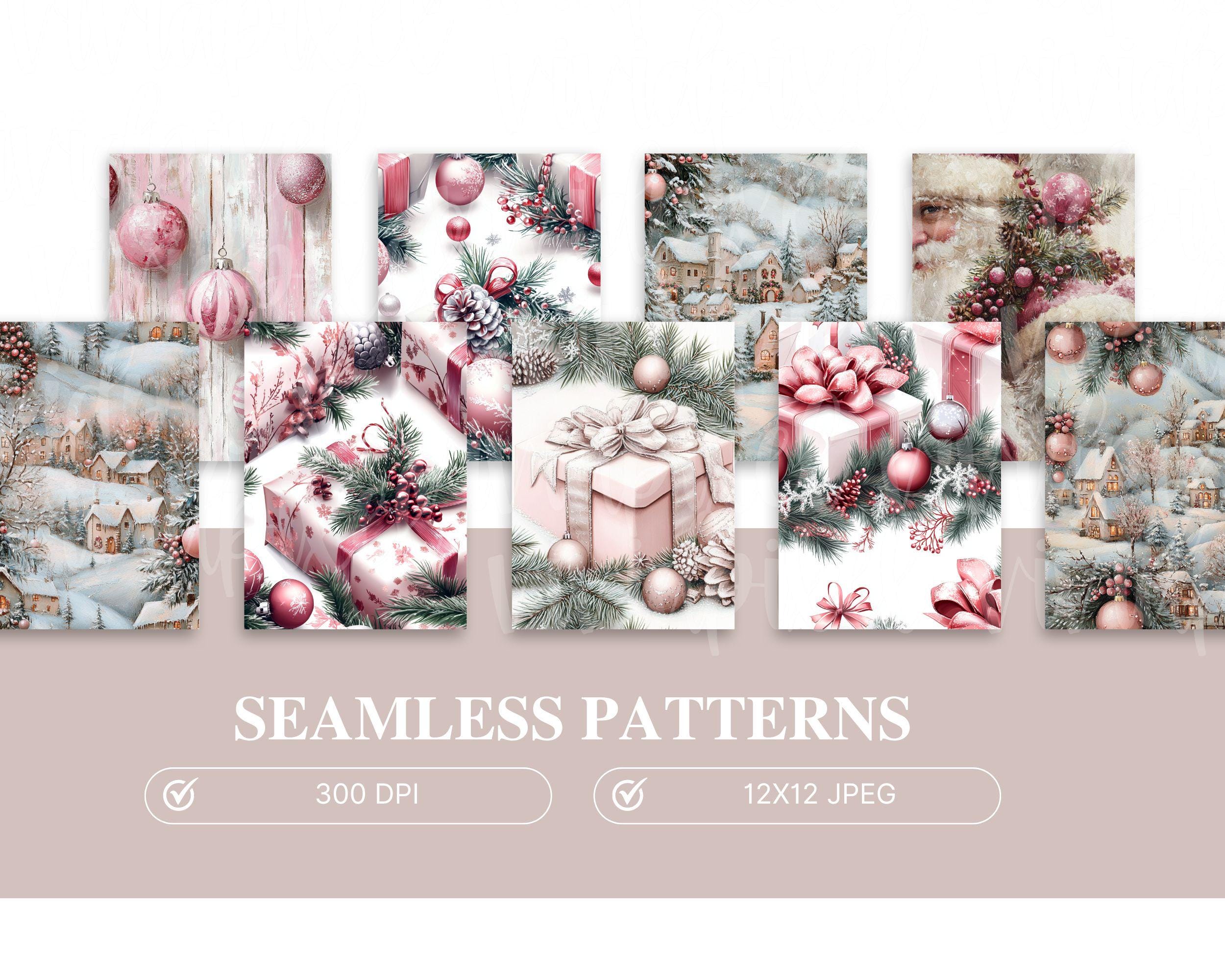 Pink Christmas Seamless Paper Bundle | Blush Holiday Digital Scrapbook ...