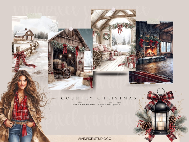 Country Christmas Clipart Bundle | Rustic Farmhouse Winter PNG ...