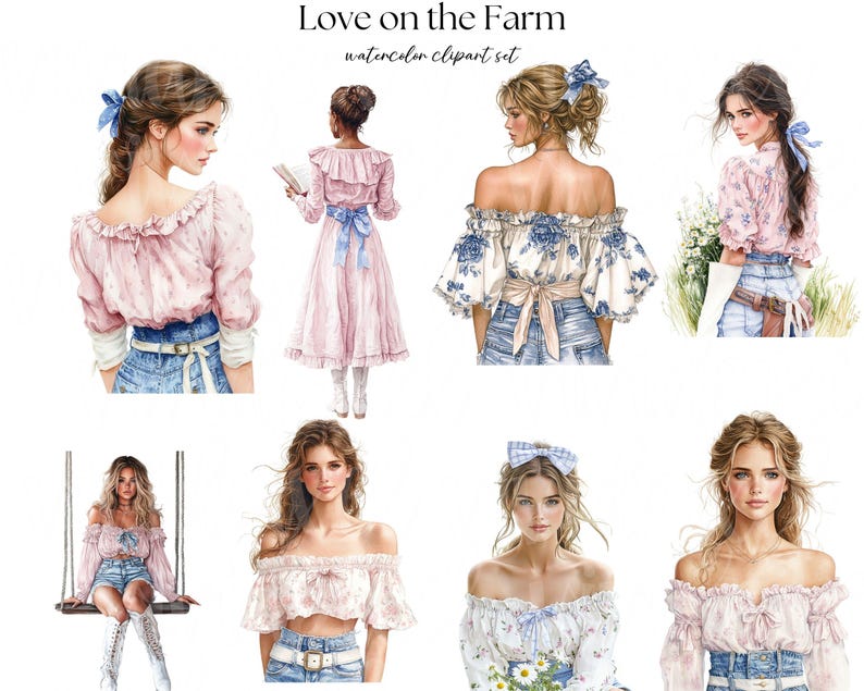 Love on the Farm Watercolor Clipart Set | Romantic Farmhouse ...
