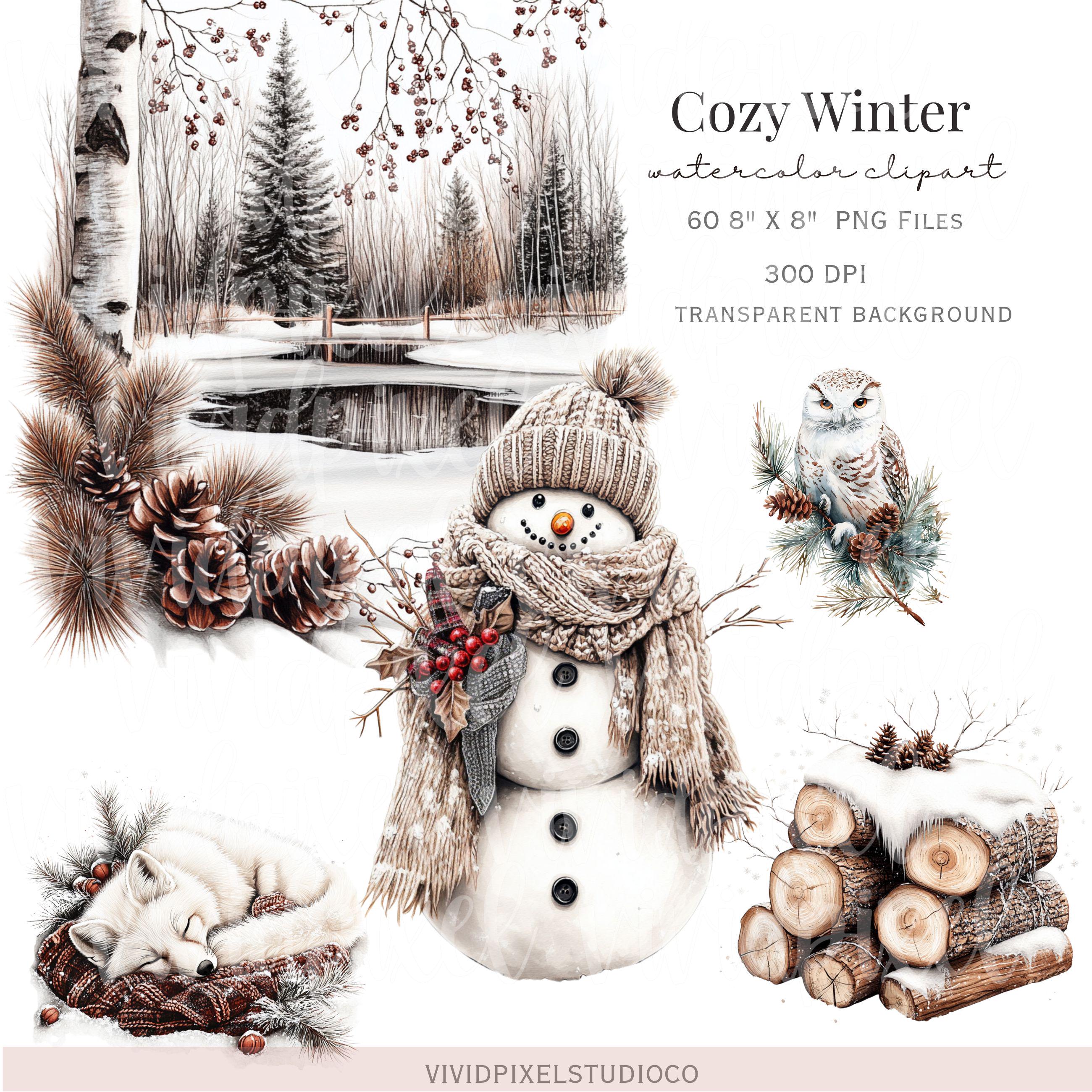 Watercolor Winter Wonderland Clipart Set | Rustic Cabin Retreat ...
