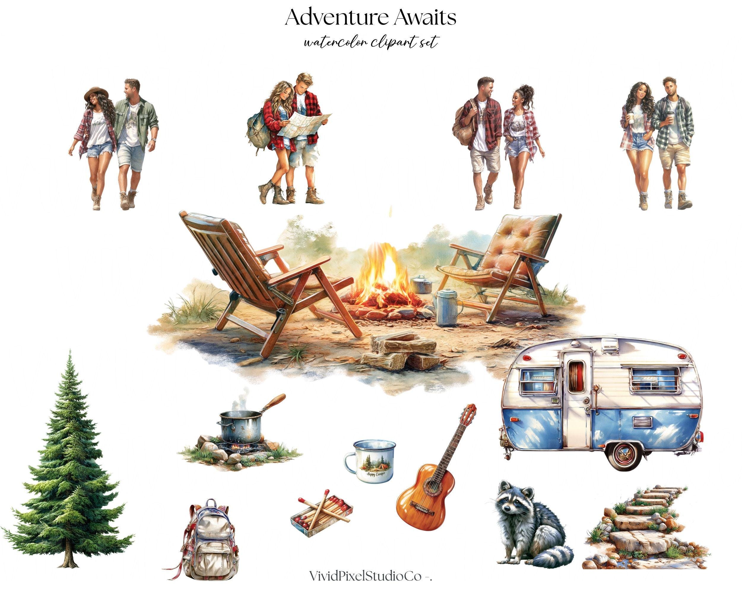 Camping Clipart Set PNG | Adventure Awaits Road Trip Bundle | Outdoor ...