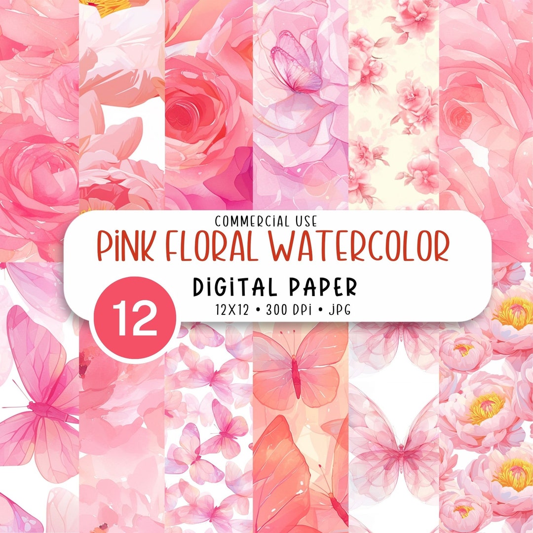 Pink Floral Rose Watercolor Digital Paper -floral Seamless Repeat ...