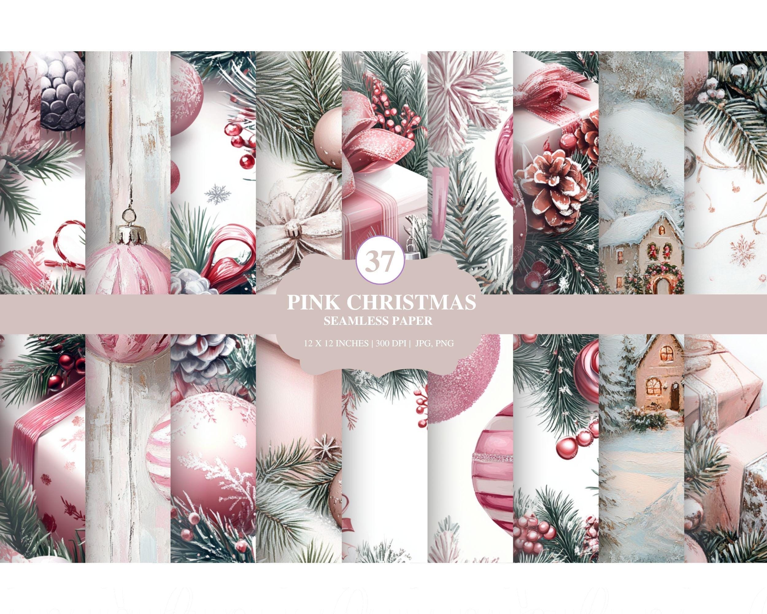 Pink Christmas Seamless Paper Bundle | Blush Holiday Digital Scrapbook ...