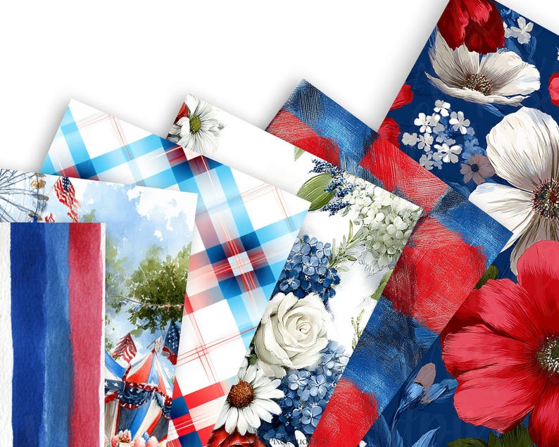 4th of July Digital Paper Bundle | Patriotic Seamless Patterns ...