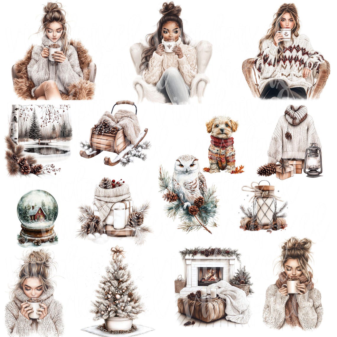 Watercolor Winter Wonderland Clipart Set | Rustic Cabin Retreat ...